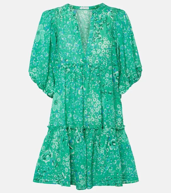 Poupette St Barth Aria Floral Cotton Minidress - Green