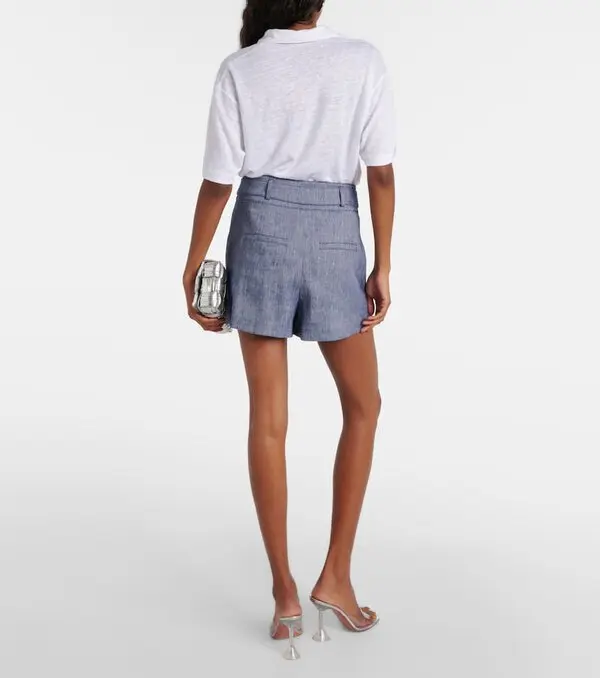 Veronica Beard Runo High-rise Linen-blend Shorts - Blue