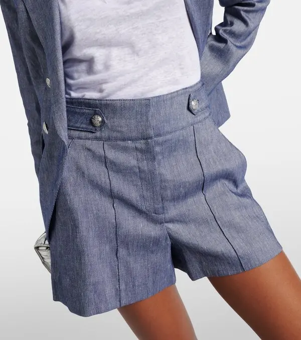 Veronica Beard Runo High-rise Linen-blend Shorts - Blue