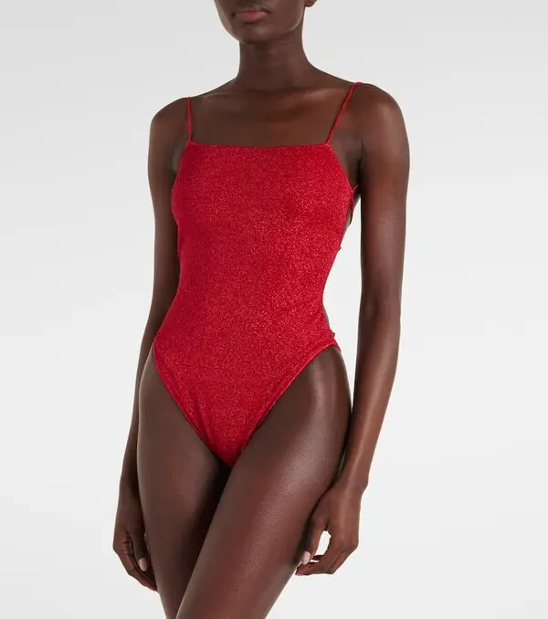 Oseree Lumière Square Lamé Swimsuit - Red