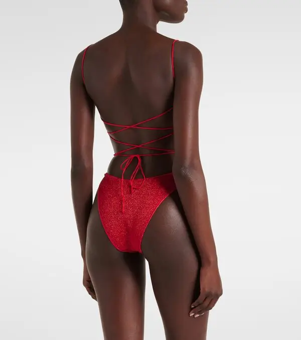 Oseree Lumière Square Lamé Swimsuit - Red