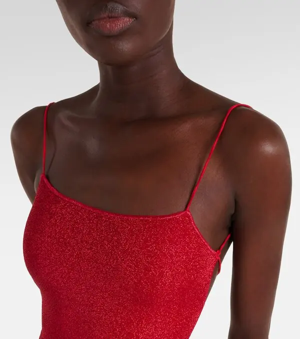 Oseree Lumière Square Lamé Swimsuit - Red