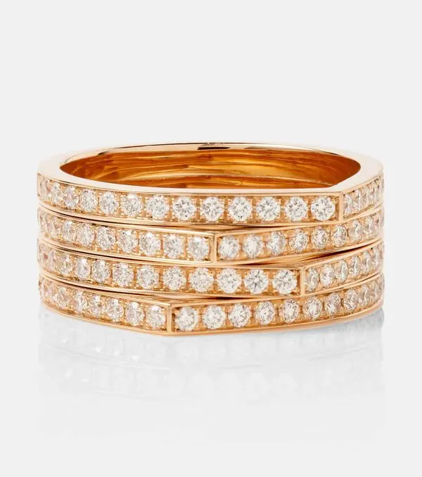 REPOSSI Antifer 4-row 18k Rose Gold Diamond Ring - Pink