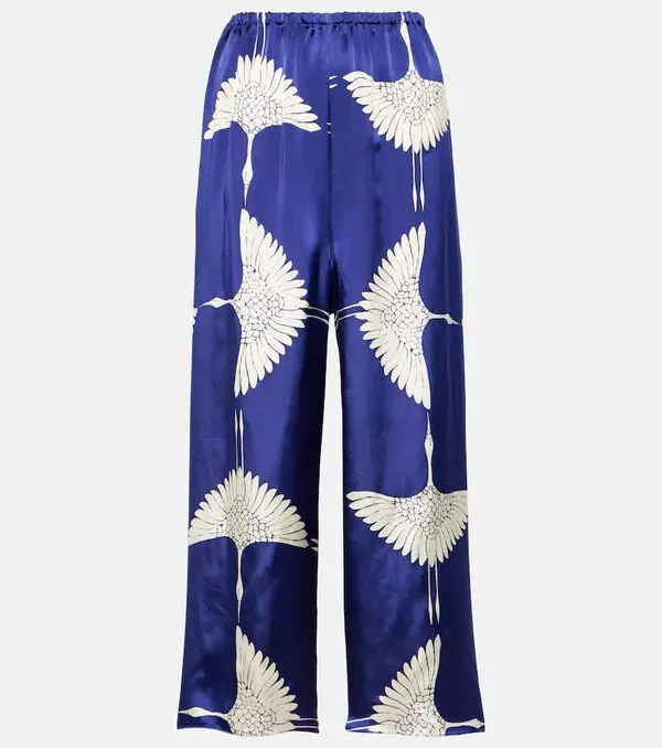 Khaite Mindy Printed Twill Wide-leg Pants - Blue