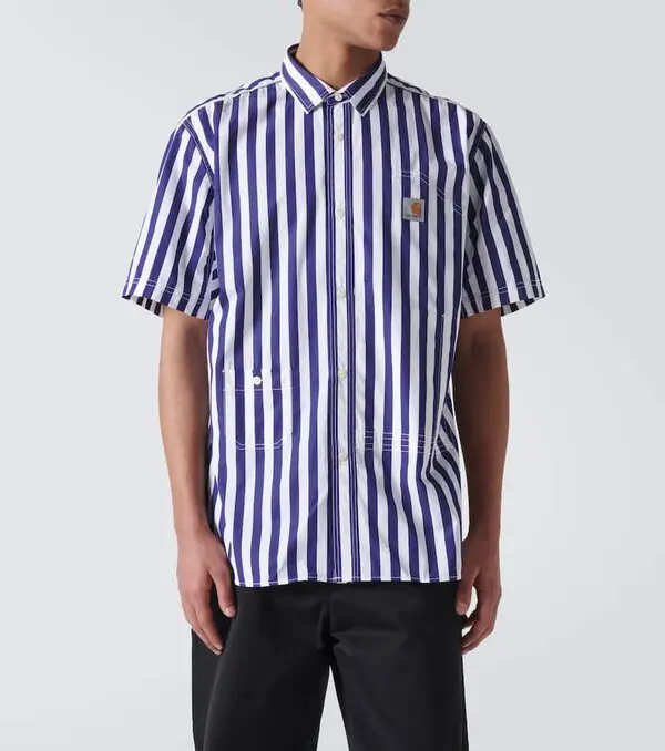 Junya Watanabe X Carhartt Striped Cotton Bowling Shirt - White