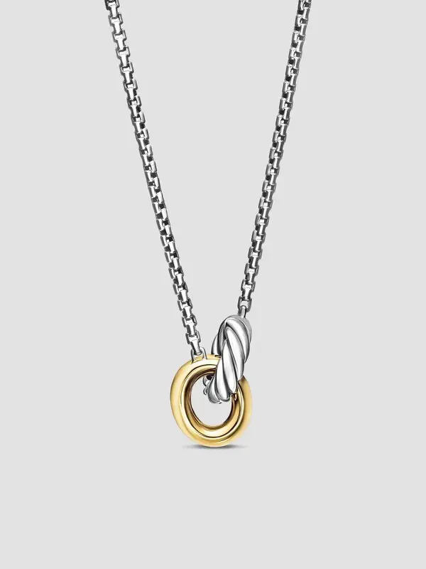 David Yurman Petite Cable Linked Necklace In Sterling With 14k Yellow Gold, 15mm - Silver