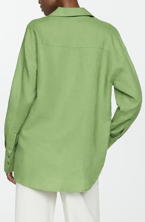 Mango Button-up Linen Shirt - Green