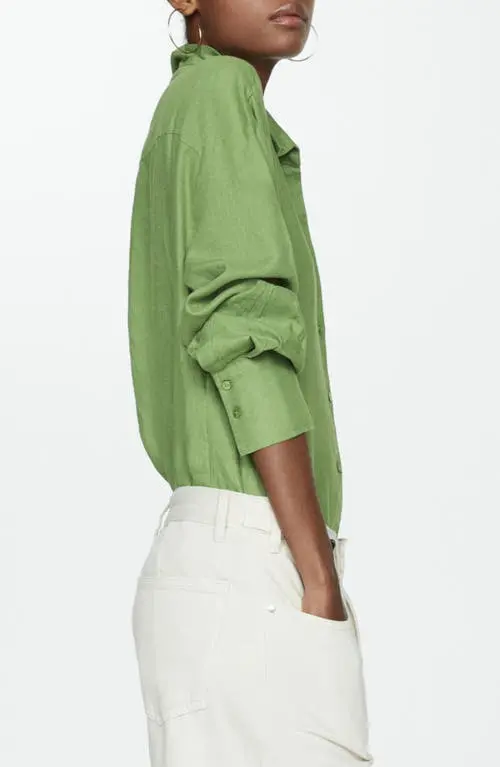 Mango Button-up Linen Shirt - Green