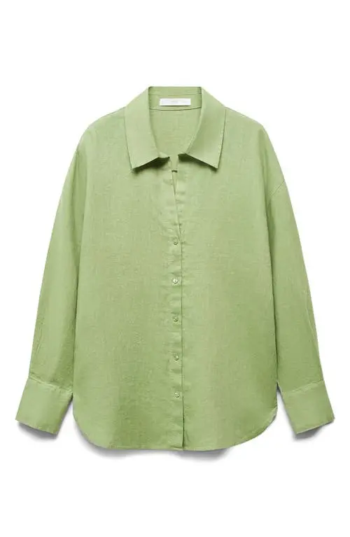 Mango Button-up Linen Shirt - Green