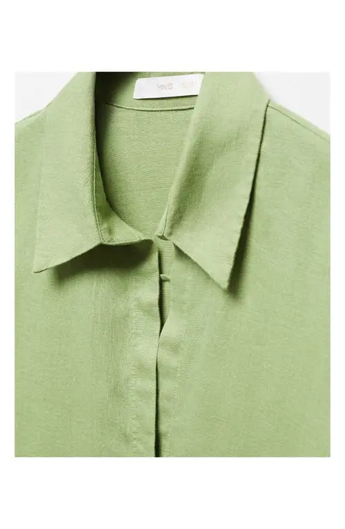 Mango Button-up Linen Shirt - Green