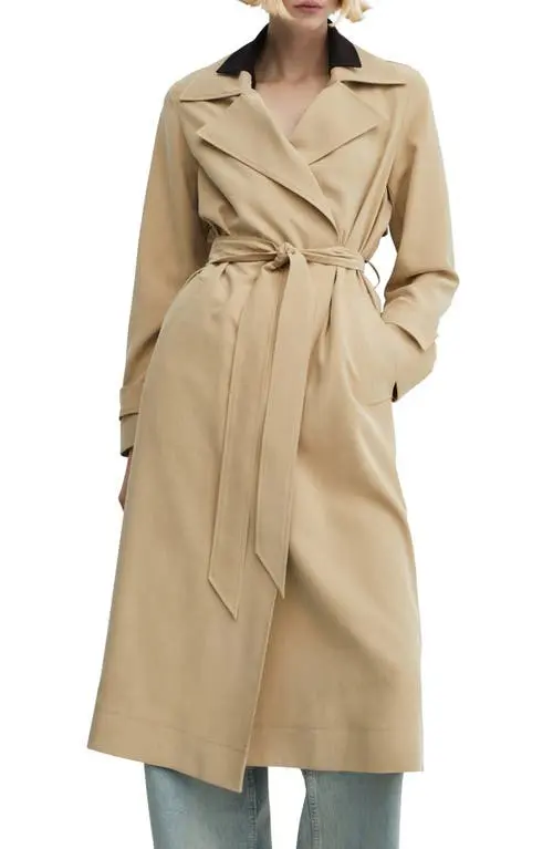 Mango Water Repellent Flowy Lapel Trench Coat - Beige
