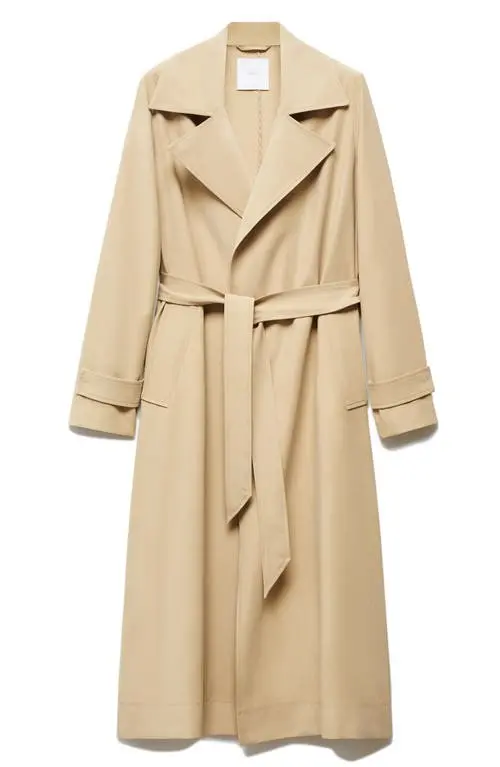 Mango Water Repellent Flowy Lapel Trench Coat - Beige