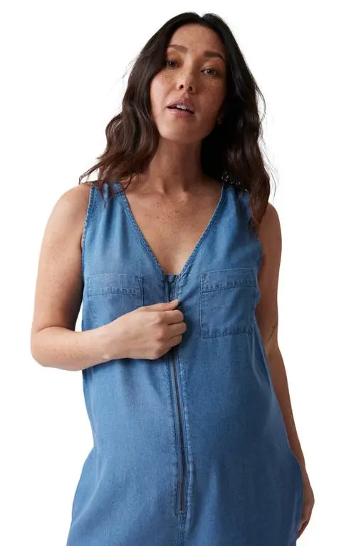 INGRID & ISABEL® Zip Chambray Maternity Jumpsuit