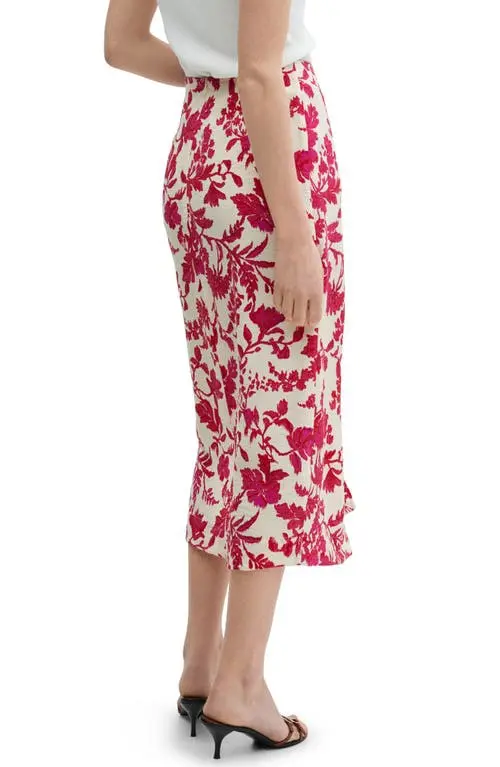 Mango Floral Print Wrap Midi Skirt - Coral Red