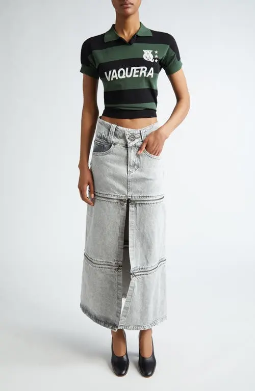 Vaquera Zip-off Tiered Denim Maxi Skirt
