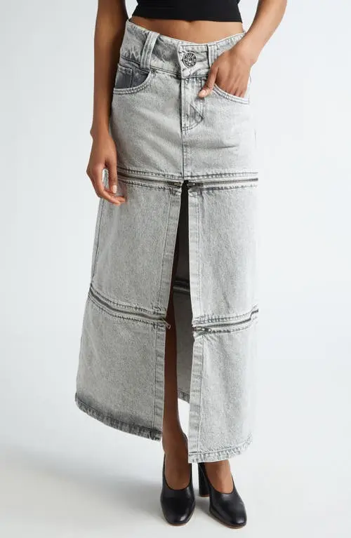 Vaquera Zip-off Tiered Denim Maxi Skirt