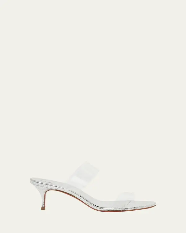 CHRISTIAN LOUBOUTIN Just Nothing Clear Red Sole Slide Sandals - Silver
