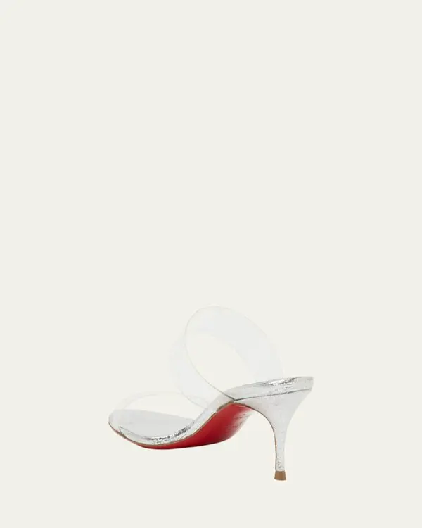 CHRISTIAN LOUBOUTIN Just Nothing Clear Red Sole Slide Sandals - Silver