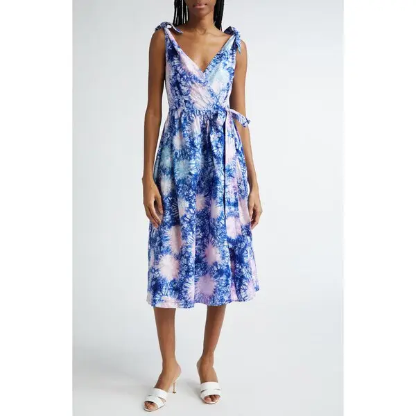 Busayo Funbi Tie Dye Cotton Midi Wrap Dress In Blue/Pink - 60% Off |  Editorialist