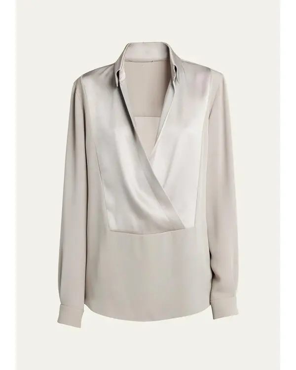 Giorgio Armani Silk Georgette Wrap Blouse - Silver