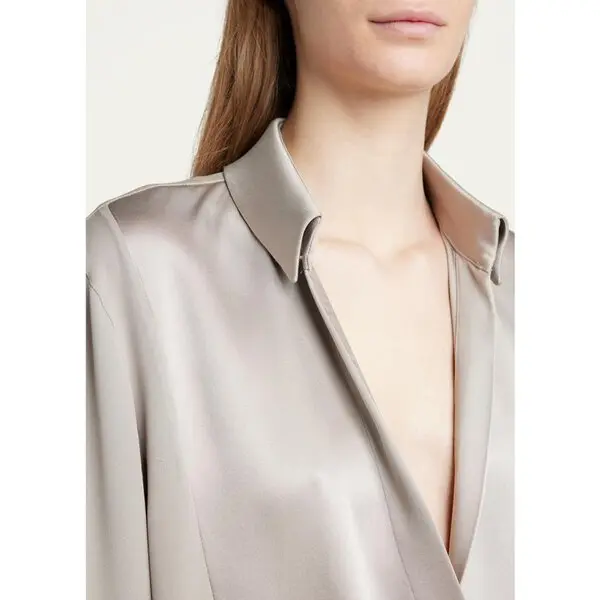 Giorgio Armani Silk Georgette Wrap Blouse - Silver