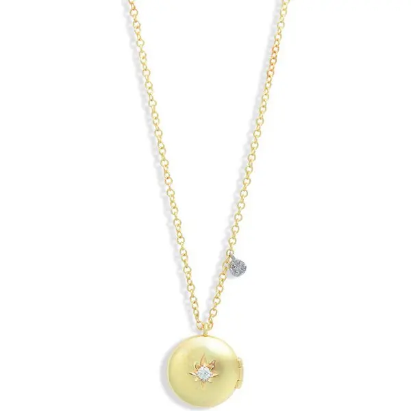 Meira T Diamond Starburst Locket Necklace - Two Toned Yellow Gold