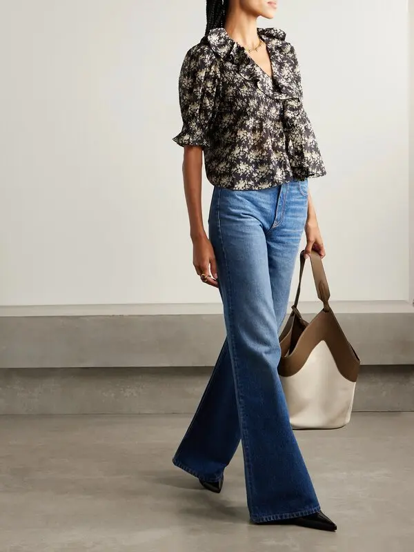 DÔEN Henri Ruffled Pintucked Floral-print Organic Cotton-voile Top - Multi
