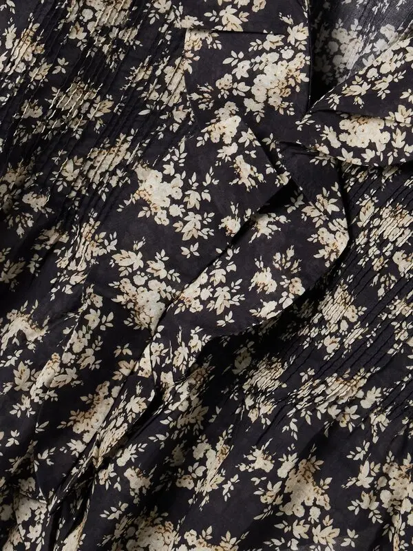 DÔEN Henri Ruffled Pintucked Floral-print Organic Cotton-voile Top - Multi