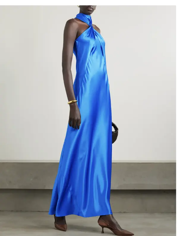 Galvan Portico Satin Halterneck Gown - Blue