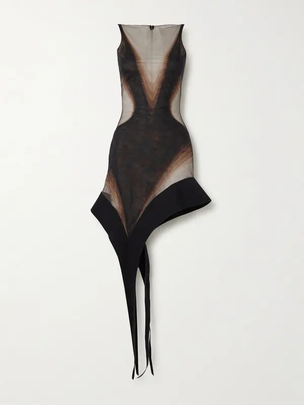 MUGLER Asymmetric Scuba-trimmed Mini Dress - Black