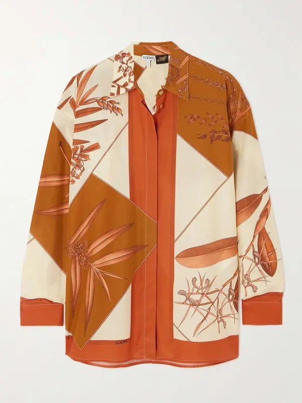 Loewe Printed Cotton And Silk-blend Shirt - Orange