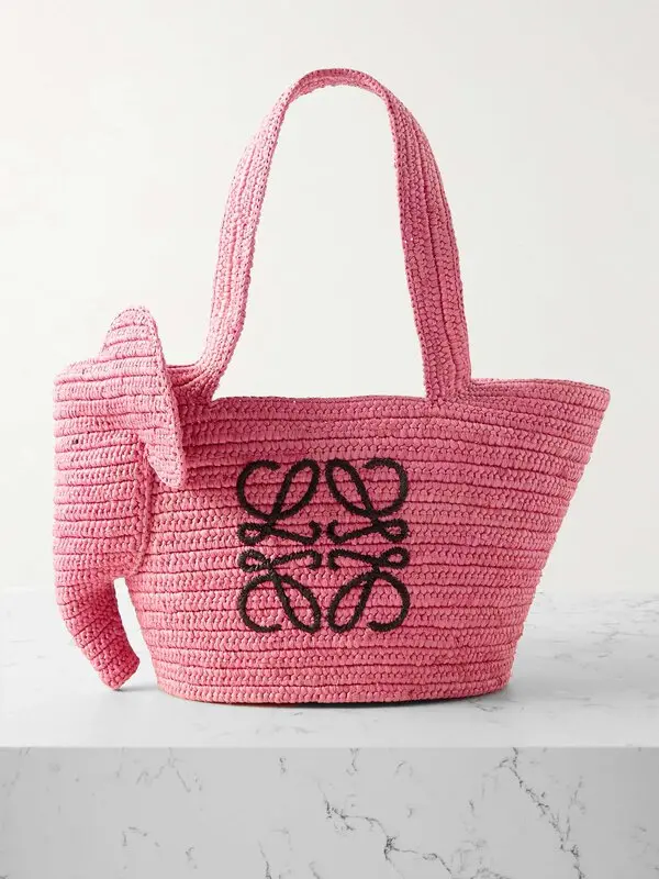 Loewe Paula'S Ibiza Small Elephant Raffia Tote In Pink - 50% Off