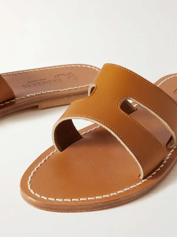 K.JACQUES Menandre Cutout Leather Slides - Tan