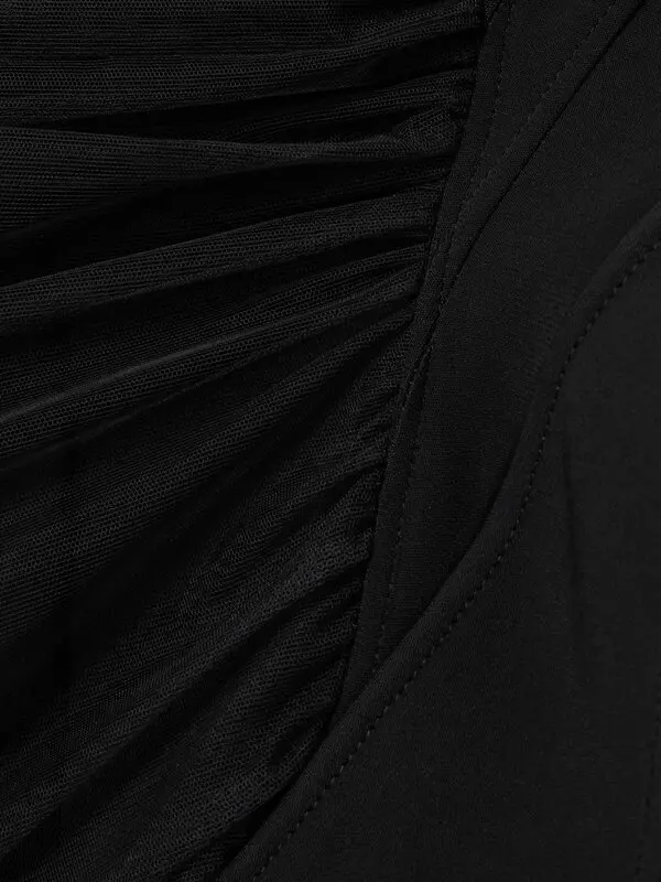 MUGLER Strapless Asymmetric Ruched Tulle-paneled Crepe Dress