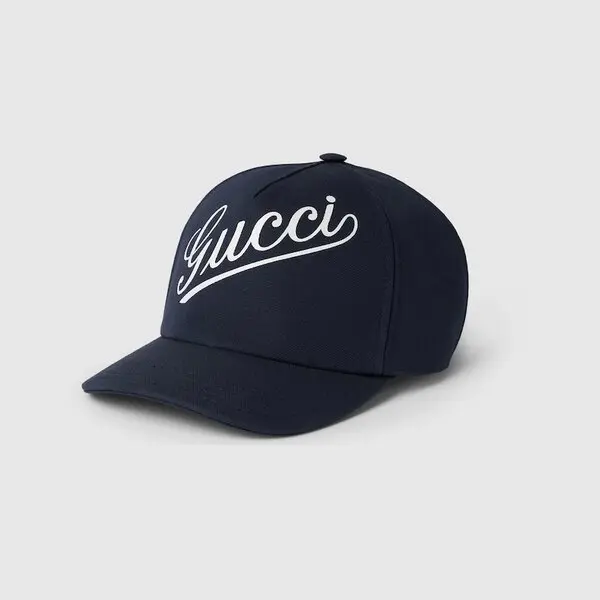 Gucci Baseball Hat With Script Blue Editorialist