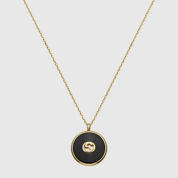 Gucci Interlocking G 18k Yellow And Onyx Necklace - Gold