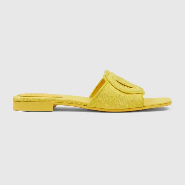 Gucci Interlocking G Slide Sandal Gg Canvas Yellow Editorialist