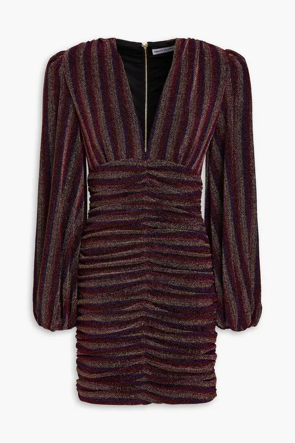 Rebecca Vallance Aisha Ruched Striped Lamé Mini Dress