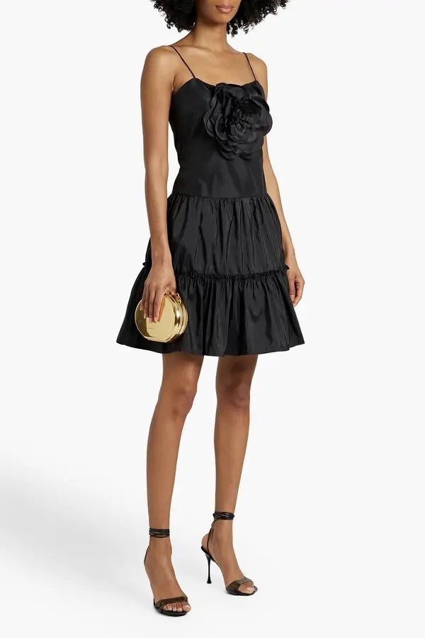 princess polly baby blue dress Zac Posen AppliquéD Tiered Taffeta Mini Dress In Black - 75% Off