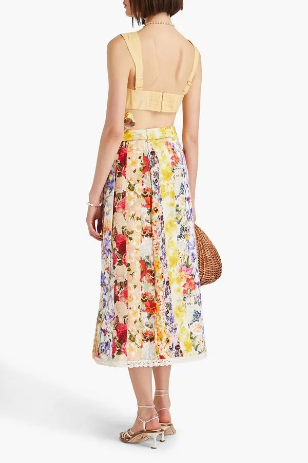 Zimmermann Floral-print Linen Midi Skirt
