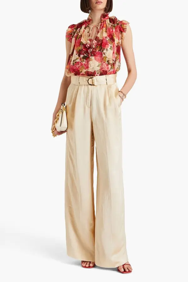 Zimmermann Pleated Shantung Wide-leg Pants - Cream