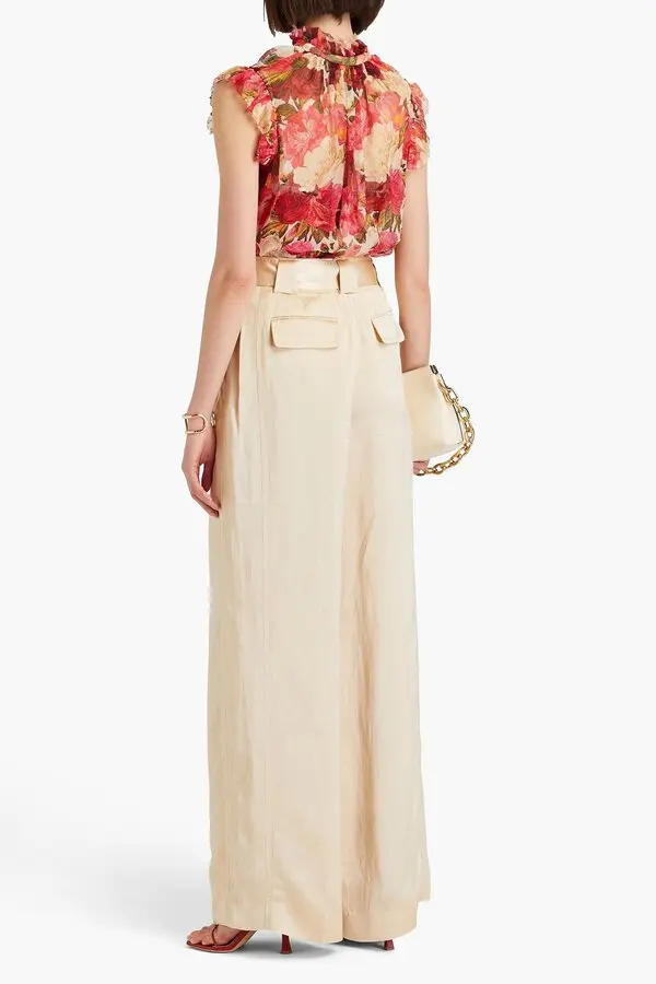 Zimmermann Pleated Shantung Wide-leg Pants - Cream