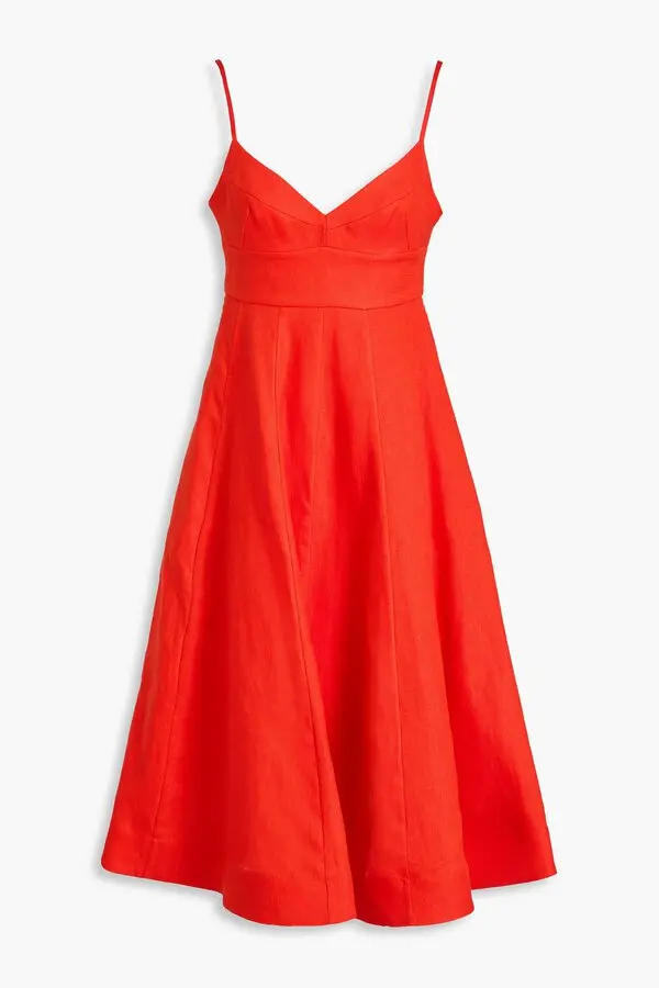 Zimmermann Linen Midi Dress In Tomato Red - 75% Off | Editorialist