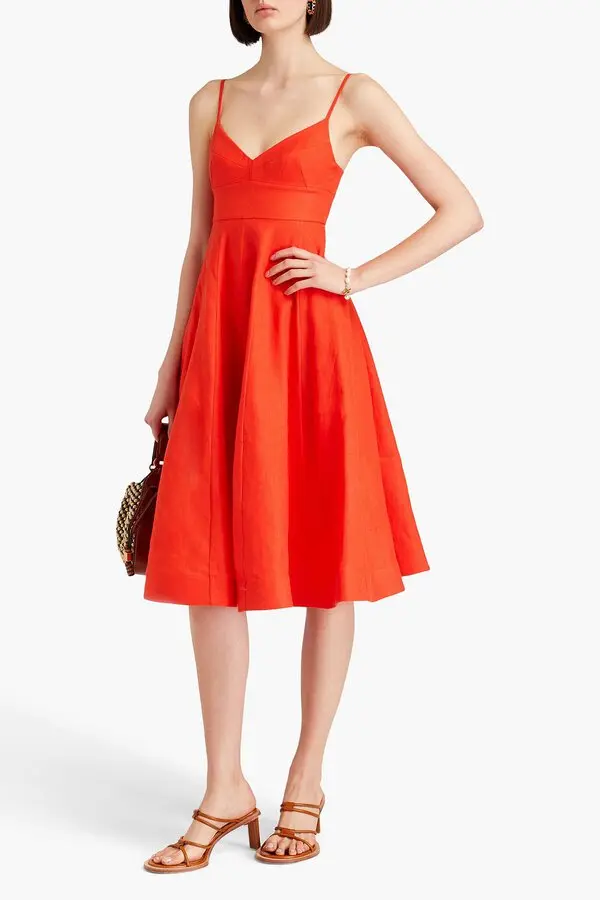 Zimmermann Linen Midi Dress In Tomato Red - 75% Off | Editorialist