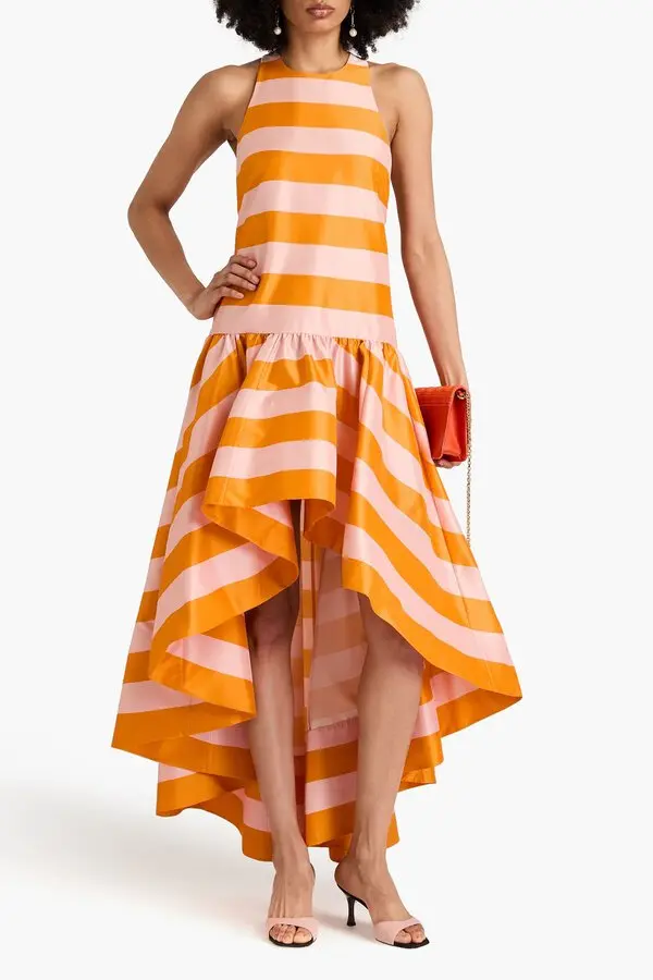 Zimmermann Striped Silk-shantung Asymmetric Dress