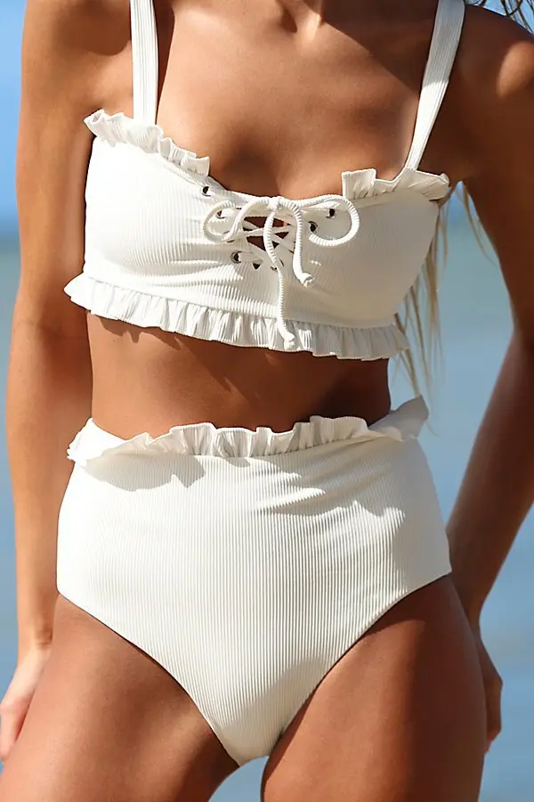 CITRINE SWIM Ivy Reversible Bikini Top - White Rib