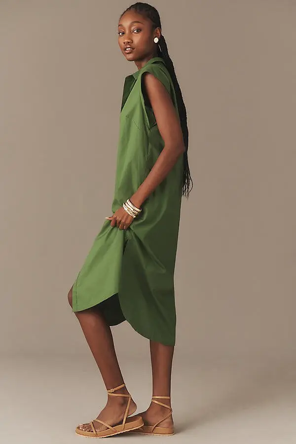Maeve The Lillian Button-Front Midi Dress In Green - 24% Off | Editorialist