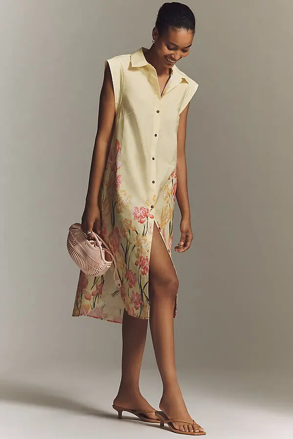 Maeve Lillian Button-front Midi Dress - Yellow Pattern