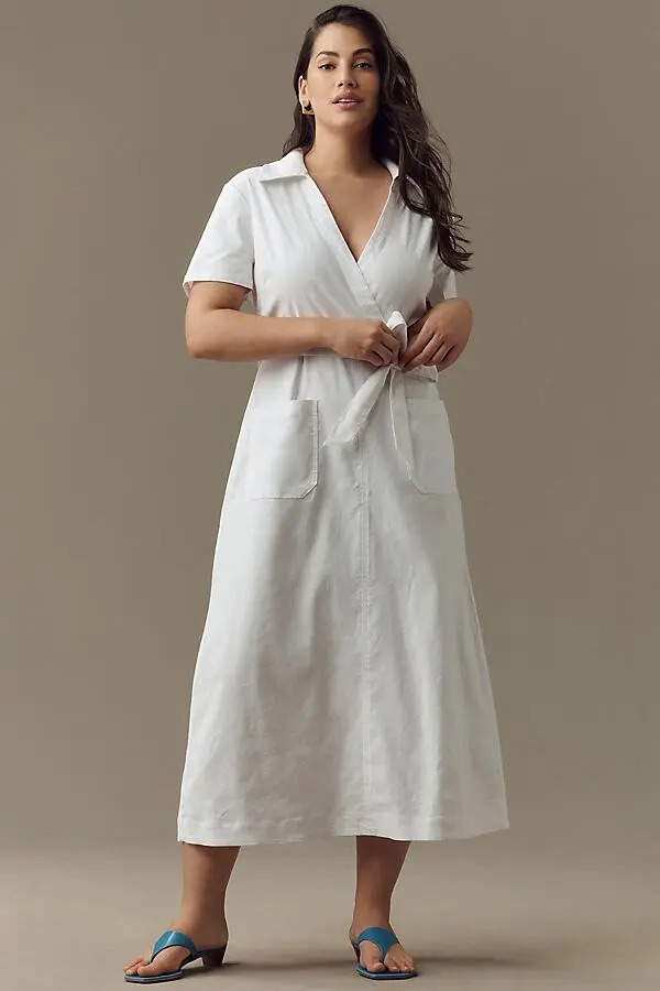 Maeve Short-Sleeve Linen Tie-Waist Midi Dress In White - 82% Off |  Editorialist