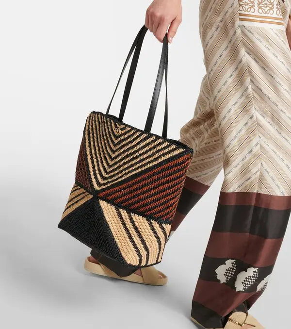Loewe Paula's Ibiza Puzzle Fold Medium Raffia Tote Bag